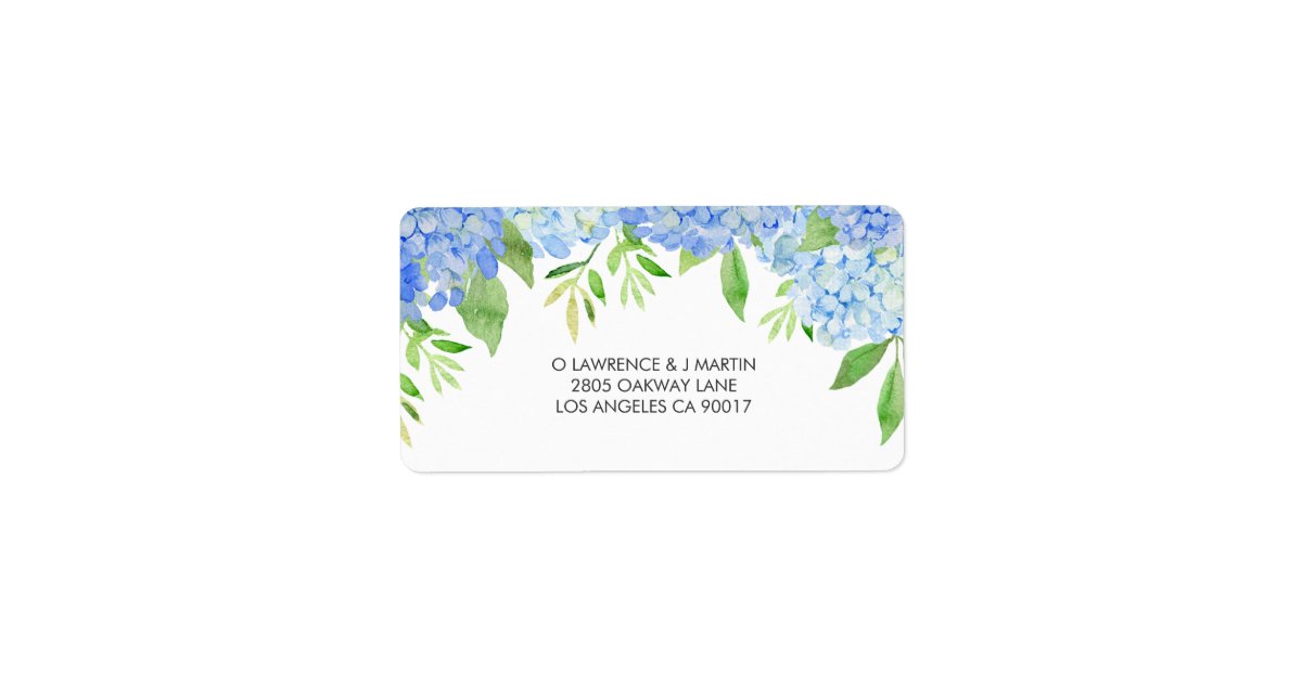 Blue Hydrangea Watercolor Flowers Wedding Label | Zazzle