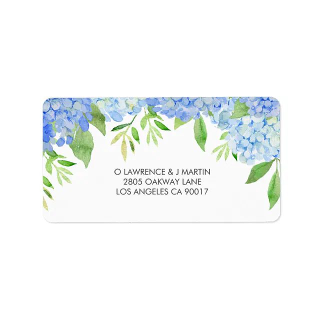 Blue Hydrangea Watercolor Flowers Wedding Label | Zazzle