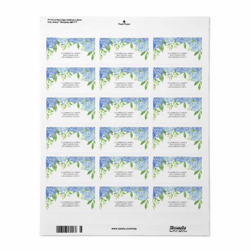 Blue Hydrangea Watercolor Flowers Wedding Label | Zazzle
