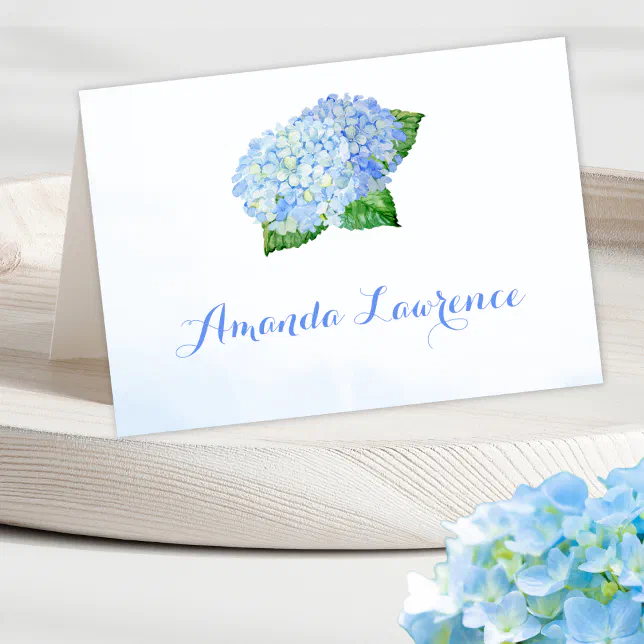 Blue Hydrangea Watercolor Personalized Place Cards | Zazzle