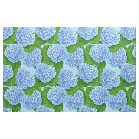 Blue hydrangea waterolor pattern fabric | Zazzle