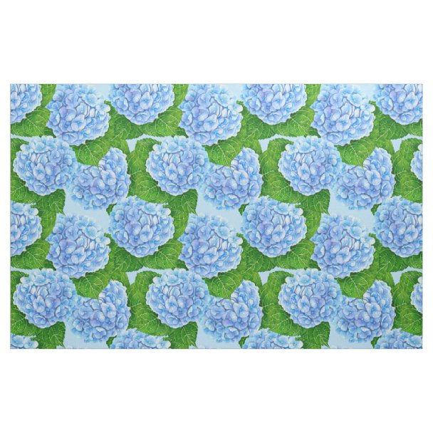 Blue hydrangea waterolor pattern fabric | Zazzle