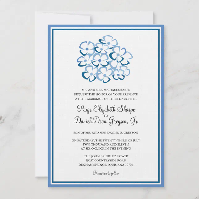 Blue Hydrangea Wedding Invitation | Zazzle