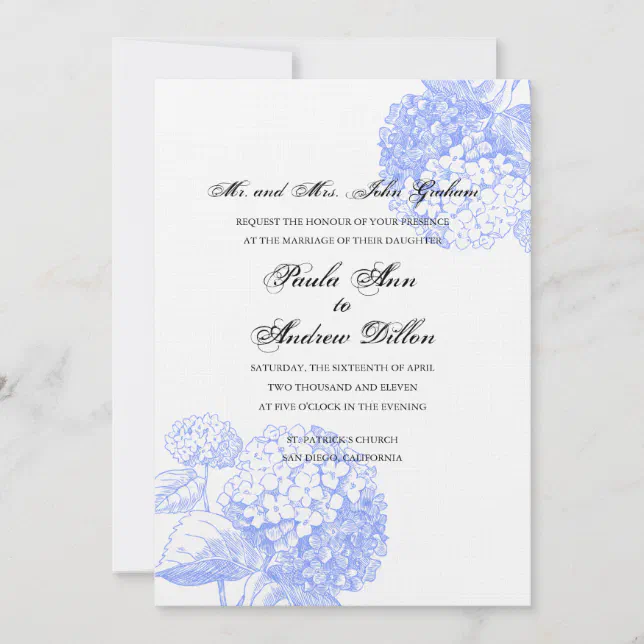 Blue Hydrangea Wedding Invitation | Zazzle