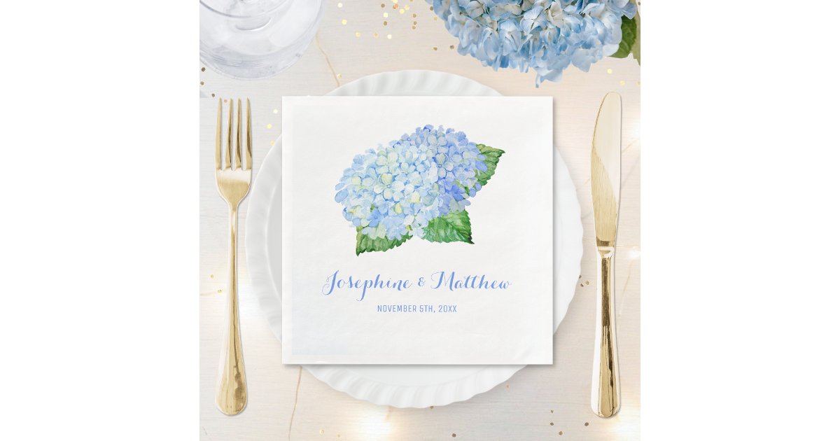 Blue Hydrangea Wedding Paper Dinner Napkins | Zazzle