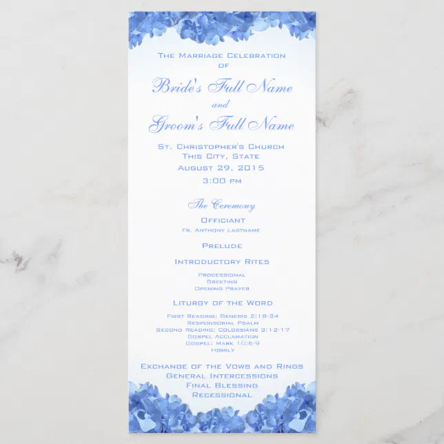 Blue Hydrangea Wedding Program | Zazzle
