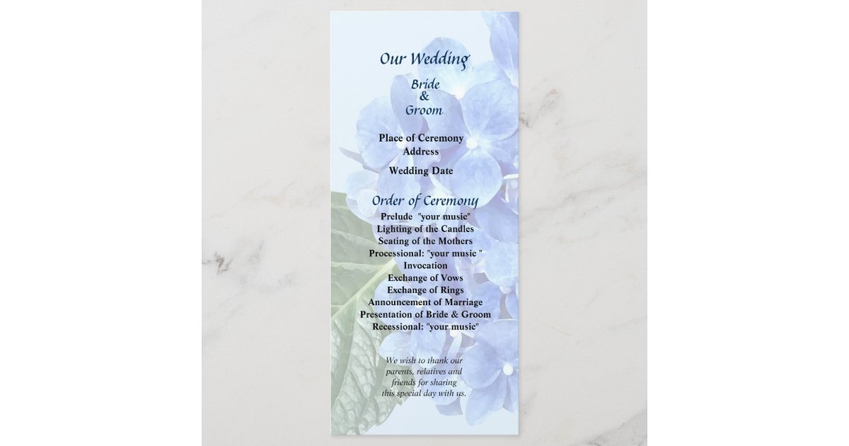 Blue Hydrangea Wedding Program | Zazzle