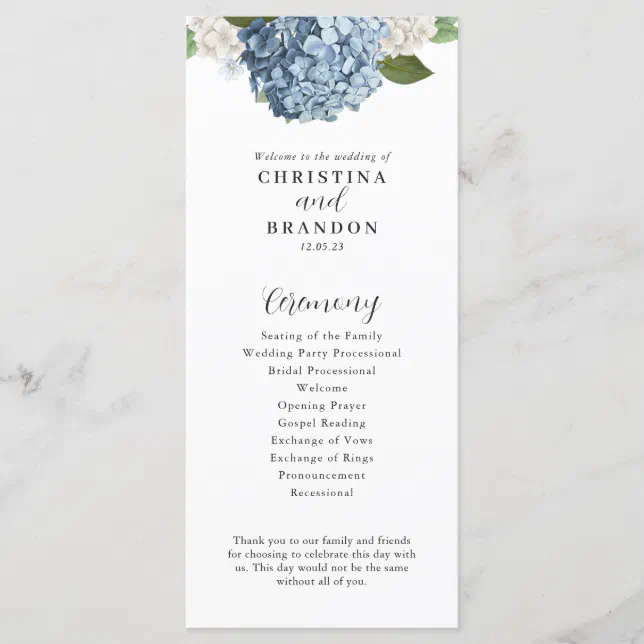 Blue Hydrangea Wedding Program | Zazzle