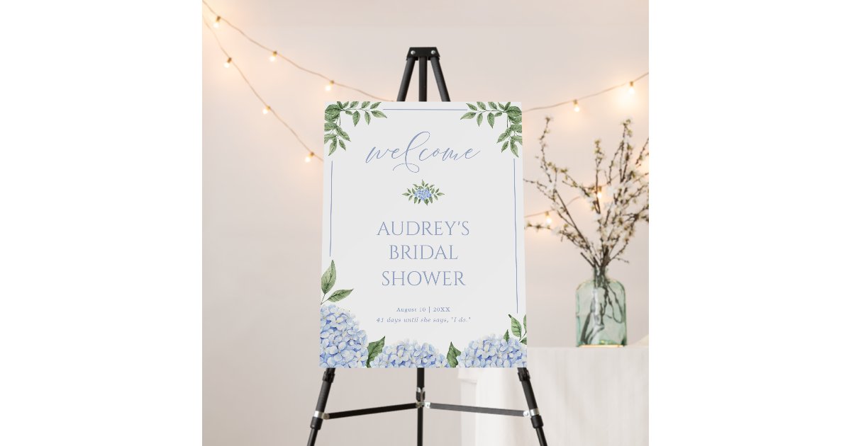 Blue Hydrangea Welcome Sign, Blooms and Leaves Foam Board | Zazzle