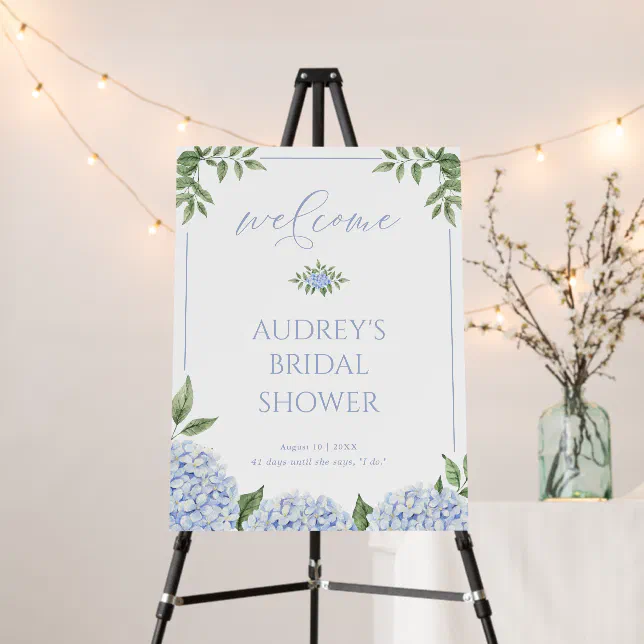 Blue Hydrangea Welcome Sign, Blooms and Leaves Foam Board | Zazzle