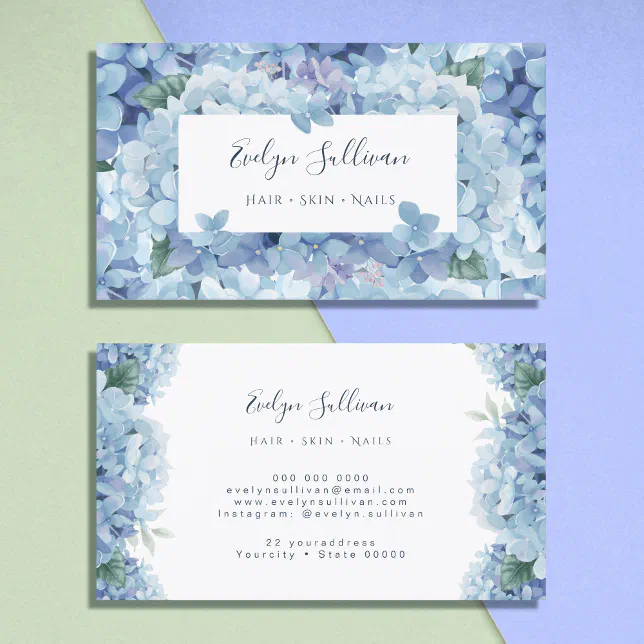 Blue hydrangea white label business card | Zazzle