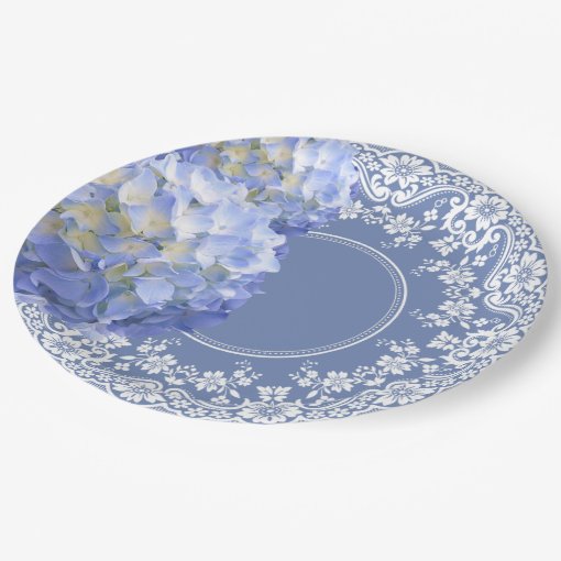 Blue Hydrangea White Lace Party Wedding Reception Paper Plates | Zazzle