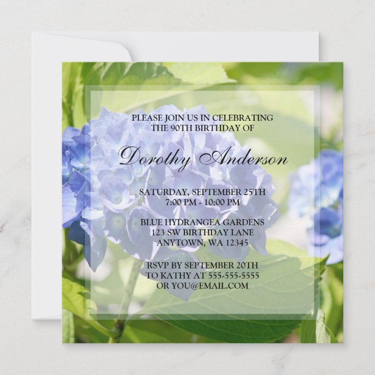 Blue Hydrangeas 90th Birthday Party Invitations | Zazzle
