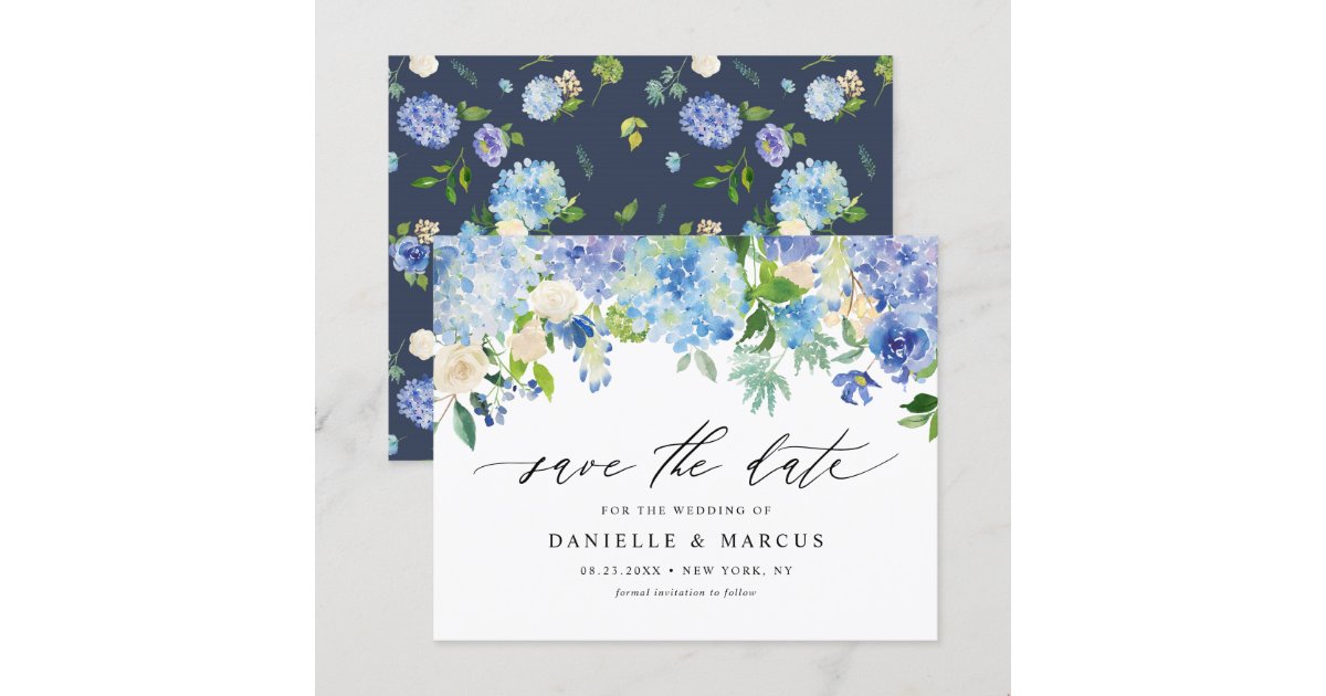 Blue Hydrangeas and Ivory Roses Save The Date | Zazzle