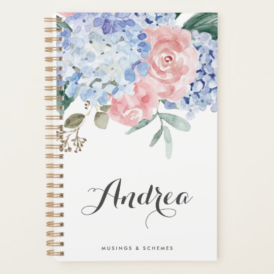 Blue Hydrangeas and Pink Roses Script Planner | Zazzle.com