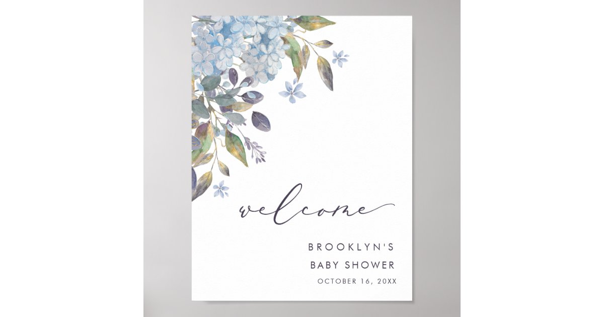 Blue Hydrangeas Baby Shower Welcome Poster | Zazzle