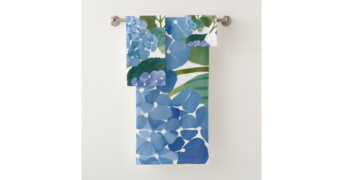 Blue Hydrangeas | Beautiful Floral Bush Bath Towel Set | Zazzle