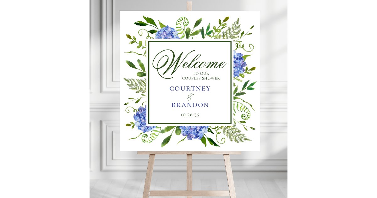 Blue Hydrangeas Couples Shower Welcome Sign | Zazzle