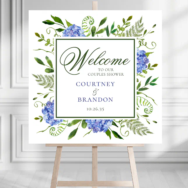 Blue Hydrangeas Couples Shower Welcome Sign | Zazzle