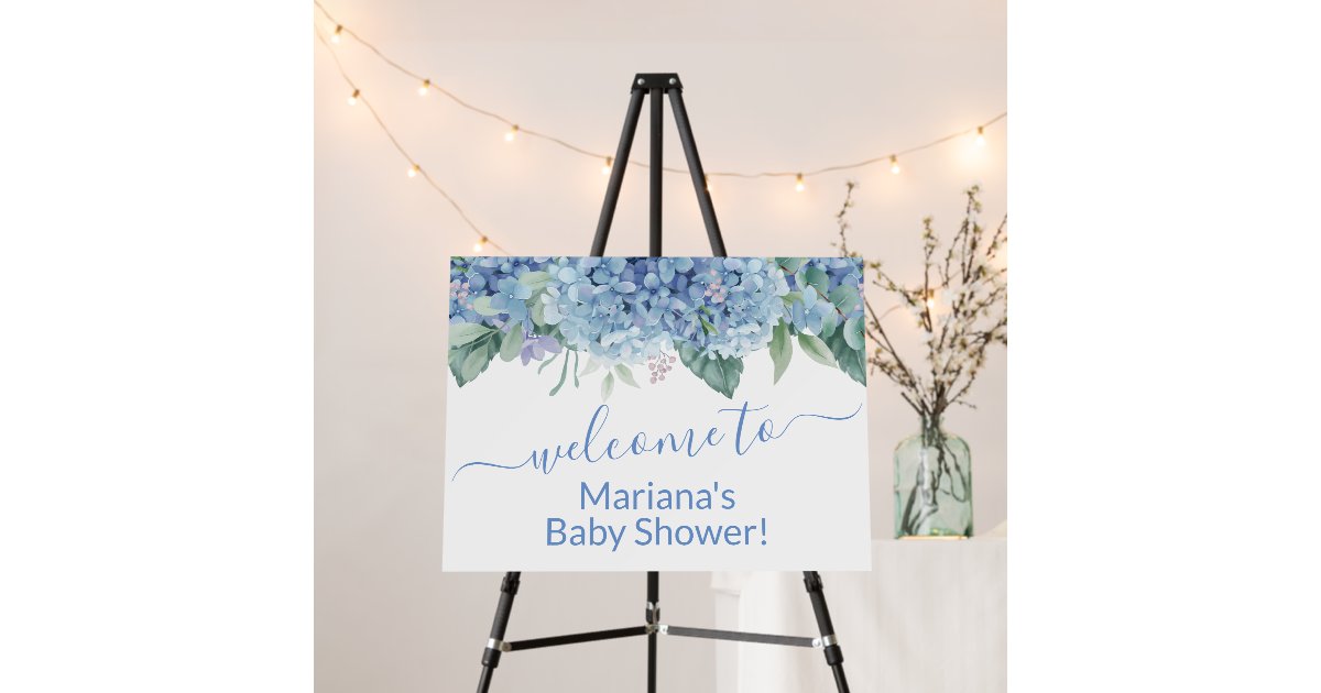 Blue Hydrangeas Floral Baby Shower Welcome Foam Board | Zazzle
