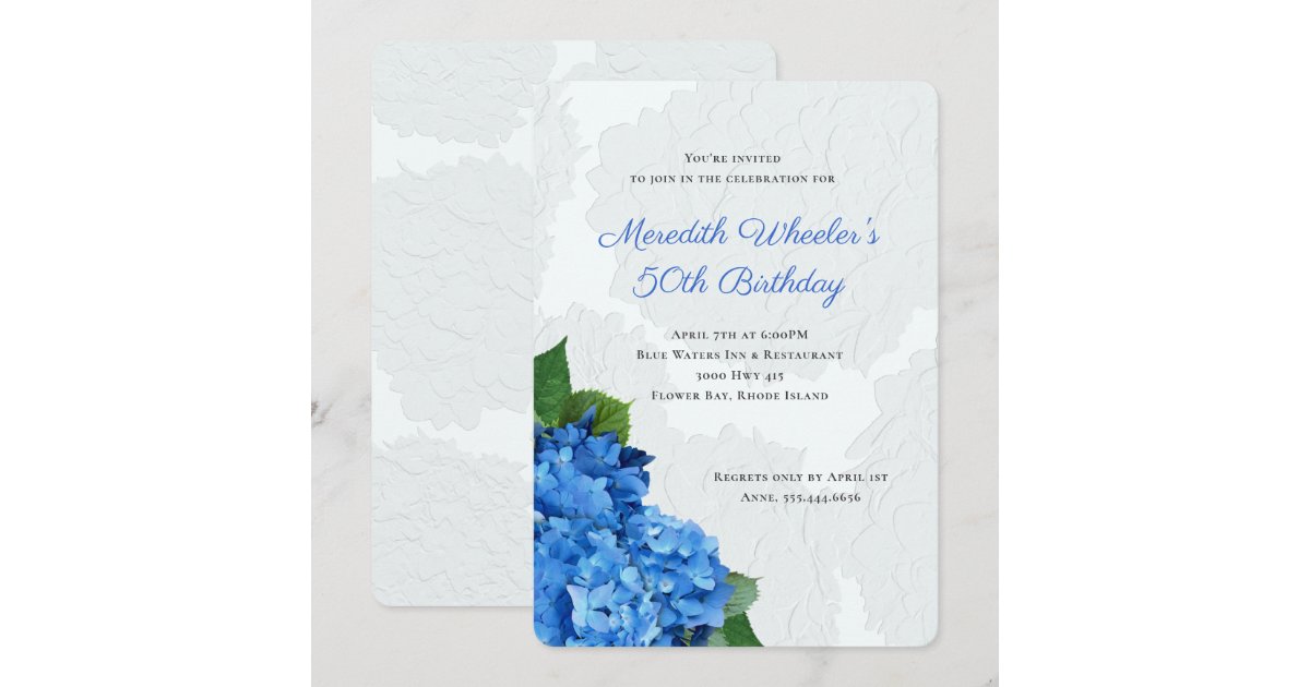 Blue Hydrangeas Floral Birthday Invitation | Zazzle