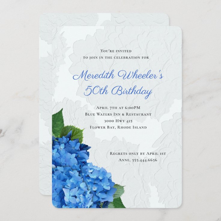 Blue Hydrangeas Floral Birthday Invitation | Zazzle