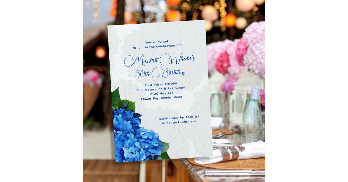 Blue Hydrangeas Floral Birthday Invitation | Zazzle