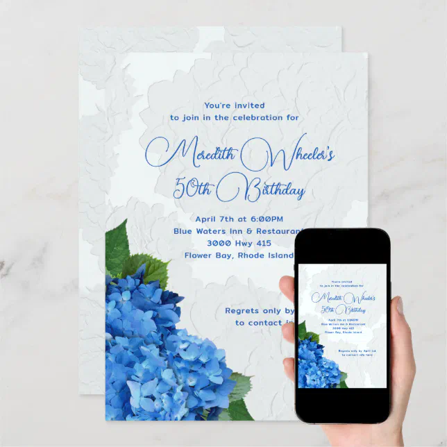 Blue Hydrangeas Floral Birthday Invitation | Zazzle