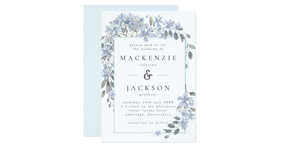 Blue Hydrangeas Frame Watercolor Wedding Invitation | Zazzle.com