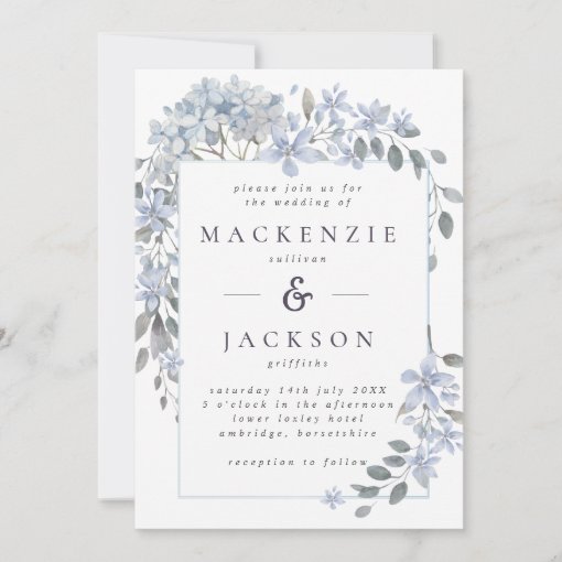 Blue Hydrangeas Frame Watercolor Wedding Invitation | Zazzle