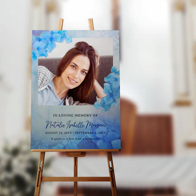 Blue Hydrangeas In Loving Memory Photo Foam Board | Zazzle