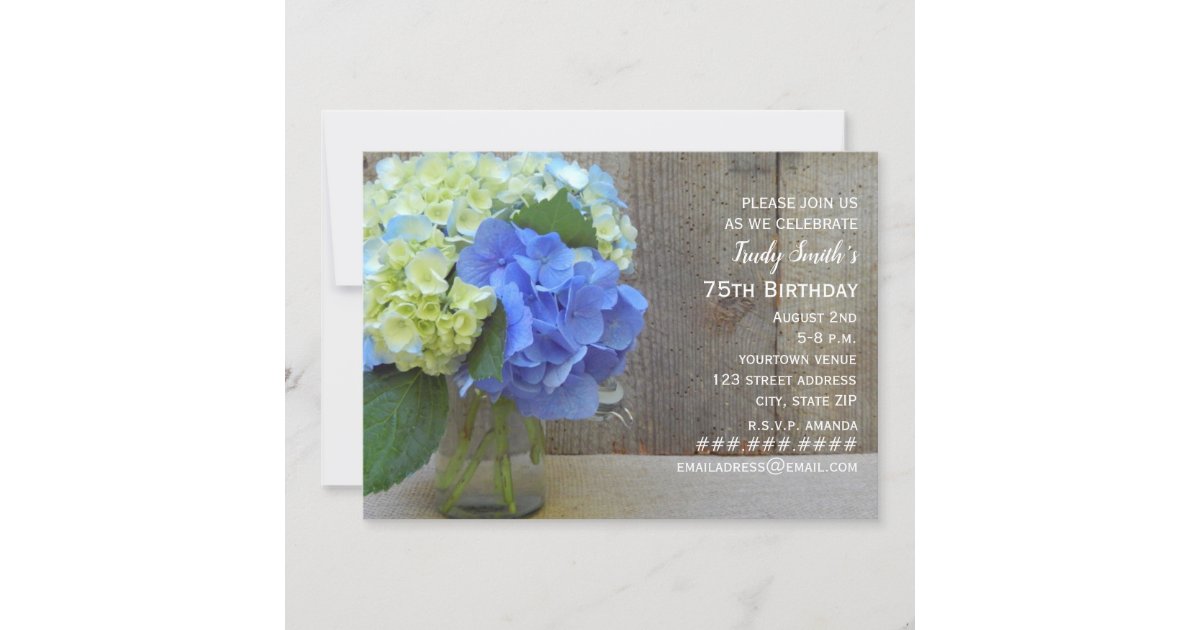 Blue Hydrangeas Mature Birthday Party Invitation | Zazzle
