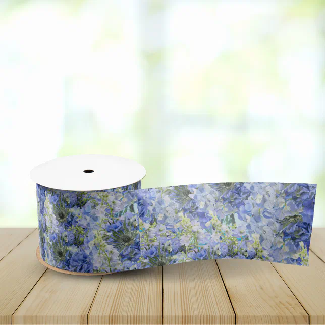 Blue Hydrangeas Pattern Ribbon | Zazzle