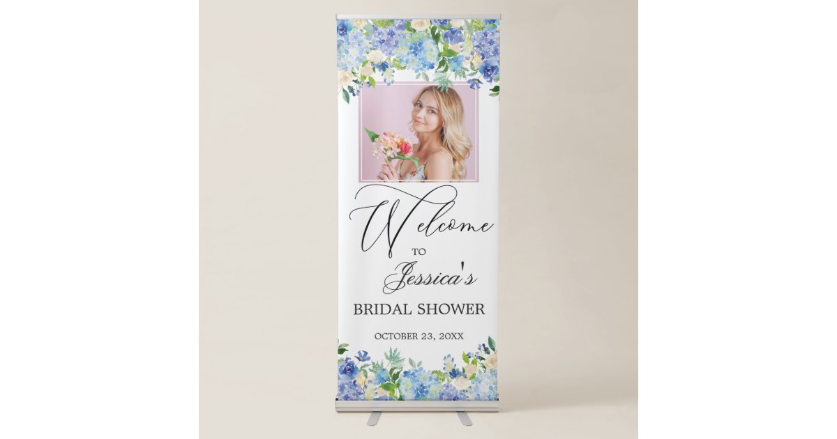 Blue Hydrangeas PHOTO Bridal Shower Welcome Retractable Banner | Zazzle