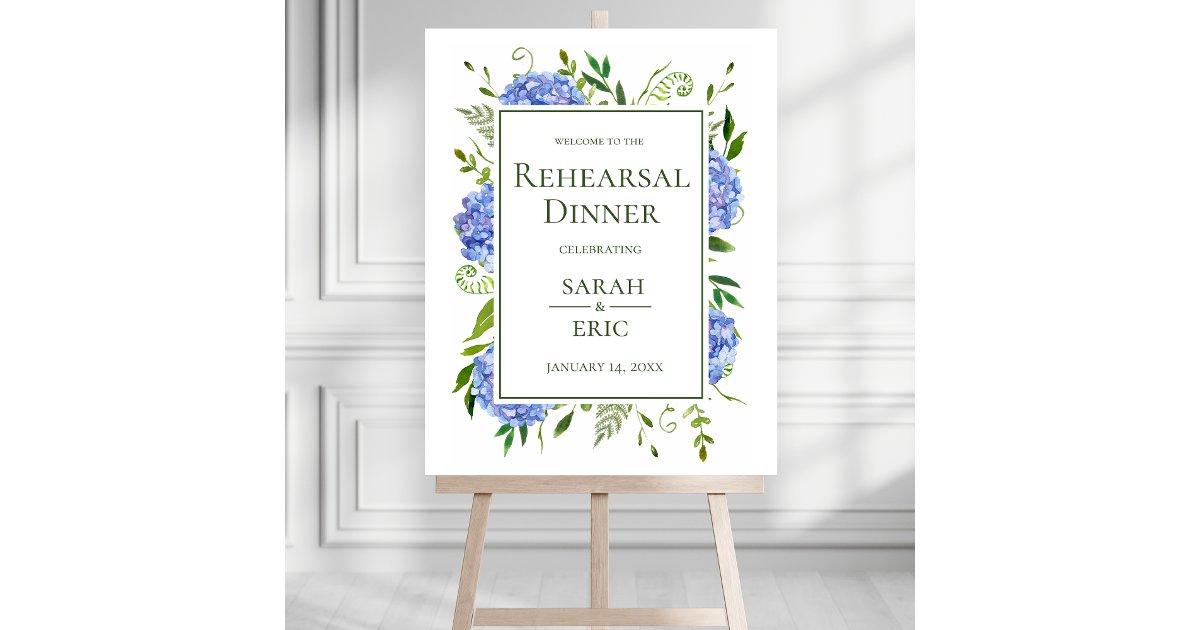 Blue Hydrangeas Rehearsal Dinner Foam Board | Zazzle