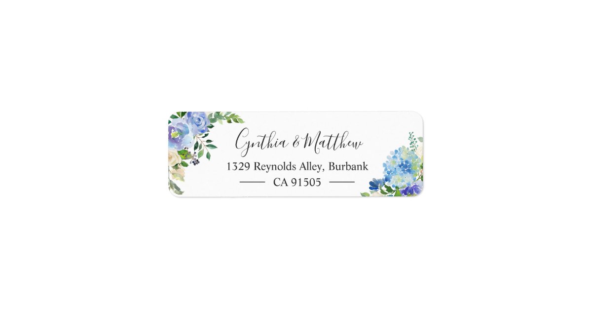 Blue Hydrangeas Watercolor Floral Elegant Chic Label | Zazzle