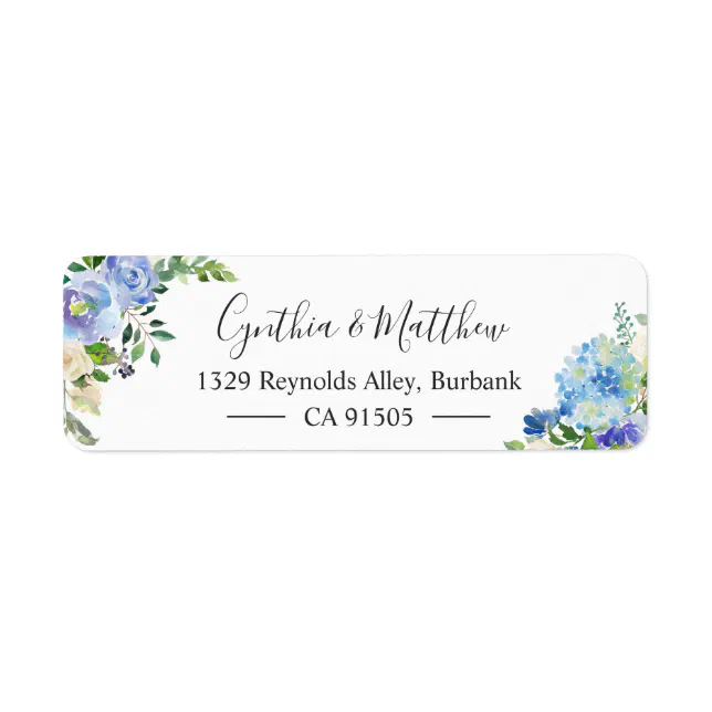 Blue Hydrangeas Watercolor Floral Elegant Chic Label | Zazzle