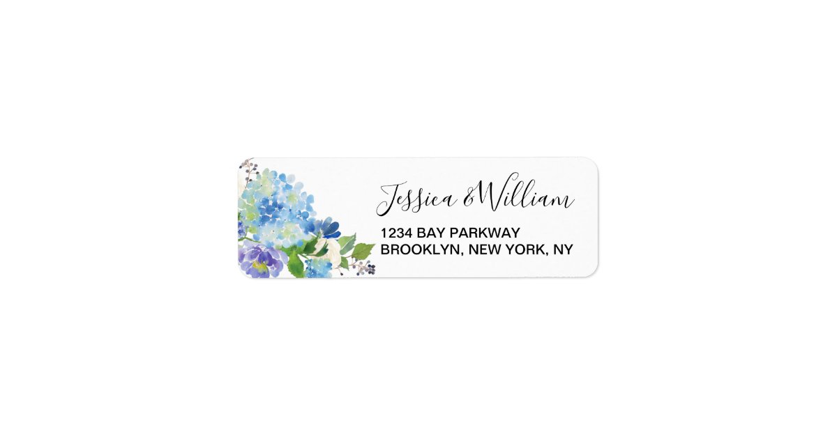 Blue Hydrangeas Watercolor Floral Elegant Chic Label | Zazzle