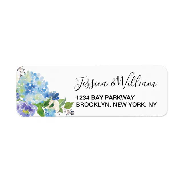 Blue Hydrangeas Watercolor Floral Elegant Chic Label | Zazzle