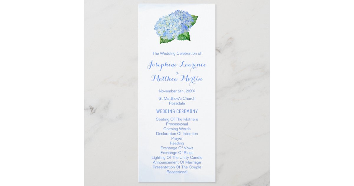 Blue Hydrangeas Watercolor Wedding Programs | Zazzle