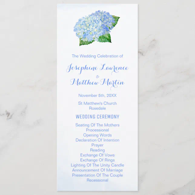 Blue Hydrangeas Watercolor Wedding Programs | Zazzle
