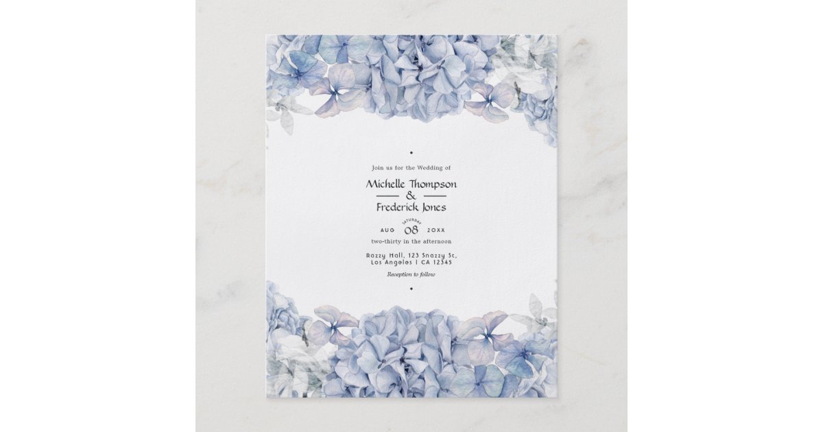 Blue Hydrangeas Wedding Invitation Flyer | Zazzle
