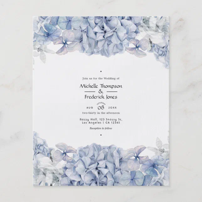 Blue Hydrangeas Wedding Invitation Flyer | Zazzle