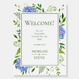 Blue Hydrangeas Wedding Welcome Foam Board | Zazzle