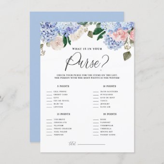 Blue Hydrangeas What's In Your Purse Game Card | Zazzle