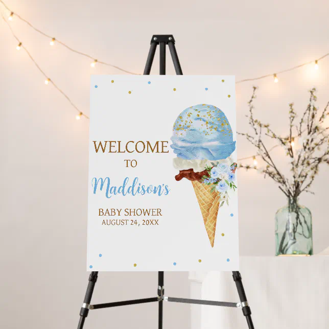 Blue Ice Cream Baby Shower Welcome Sign | Zazzle