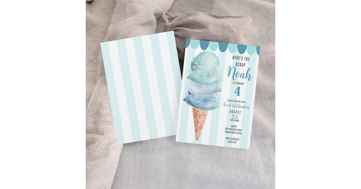 Blue Ice Cream Birthday Party Invite - Any Age | Zazzle