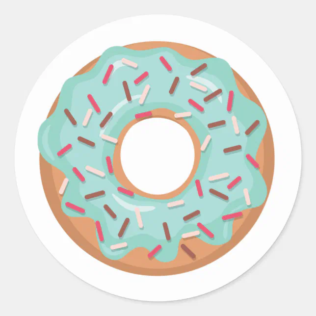Blue Iced Donut With Sprinkles Classic Round Sticker | Zazzle