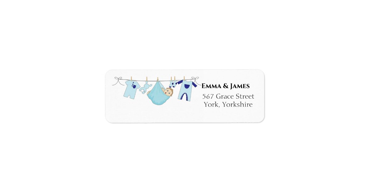 Blue Illustration Baby Shower Address Label | Zazzle