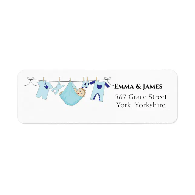 Blue Illustration Baby Shower Address Label | Zazzle